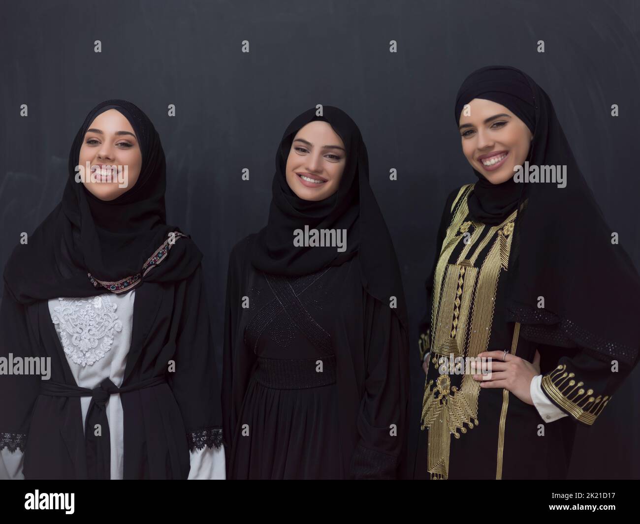 Group portrait of beautiful Muslim women in a fashionable dress with ...