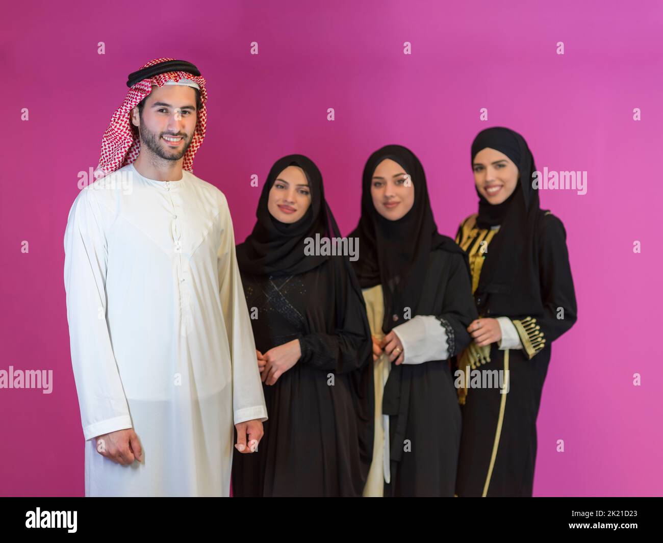 Group portrait of young Muslim people Arabian men with three Muslim ...