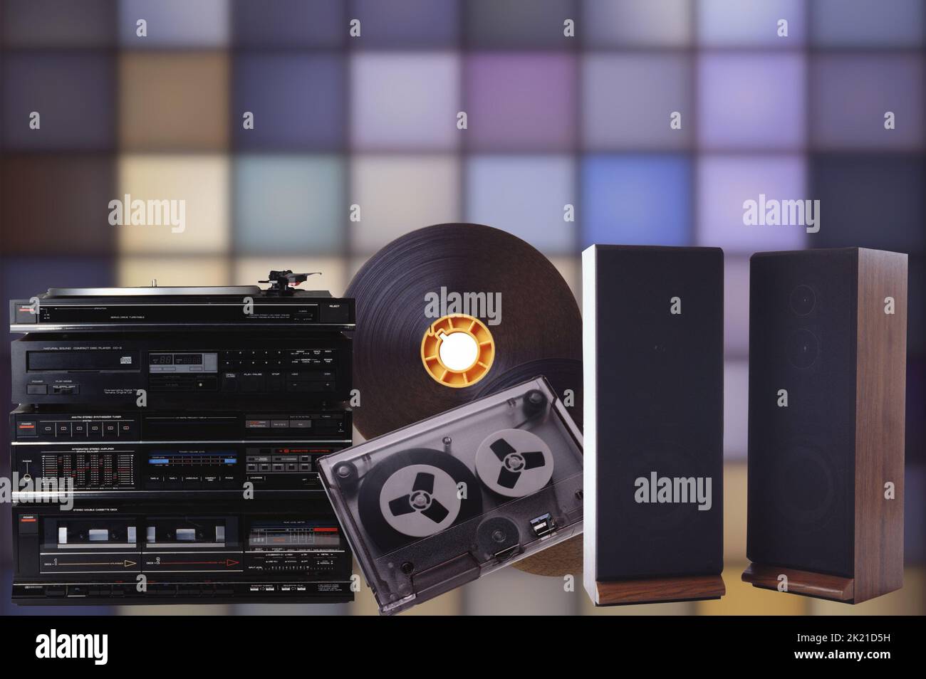 Hi-fi, cassette tapes, vinyl records and loudspeakers of the 80s Stock ...