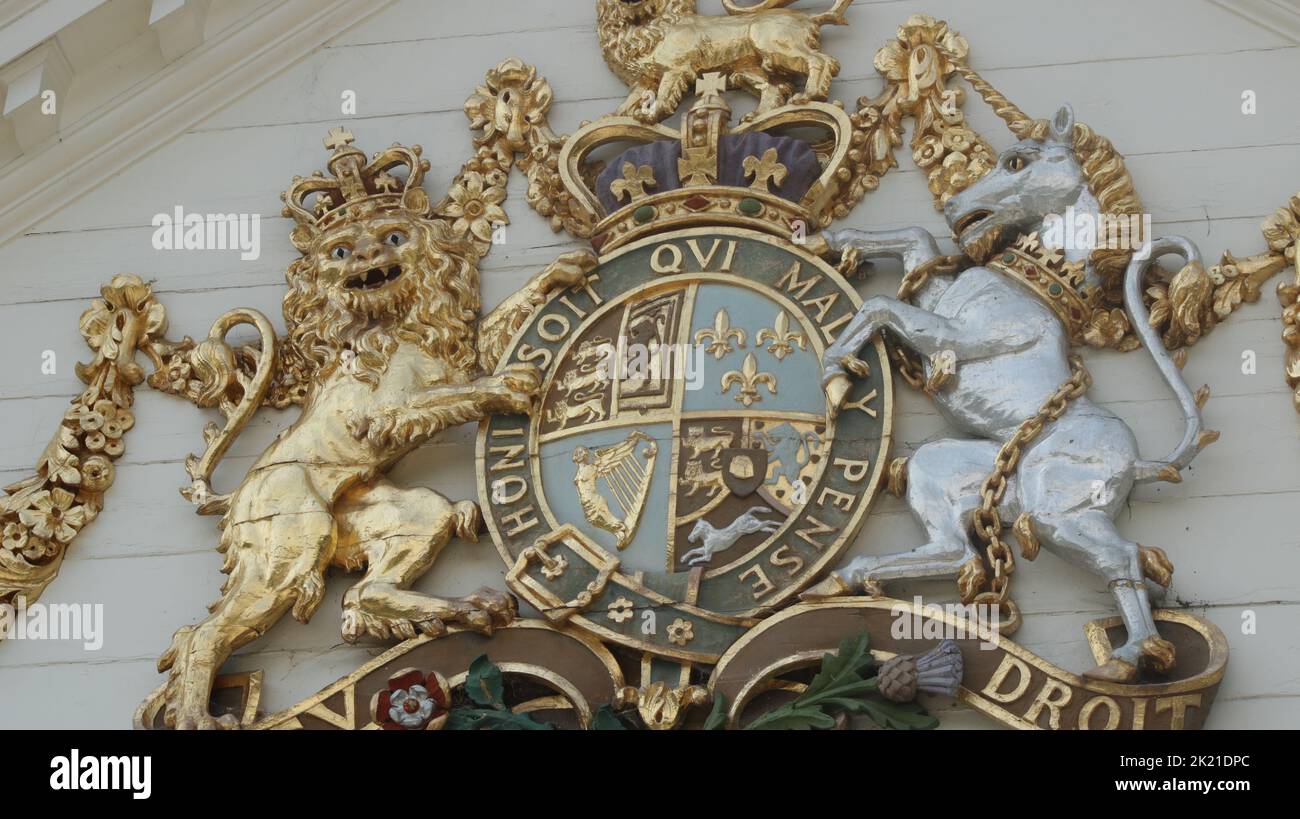 A closeup of the coat of Arms of King George II on the Colonial ...
