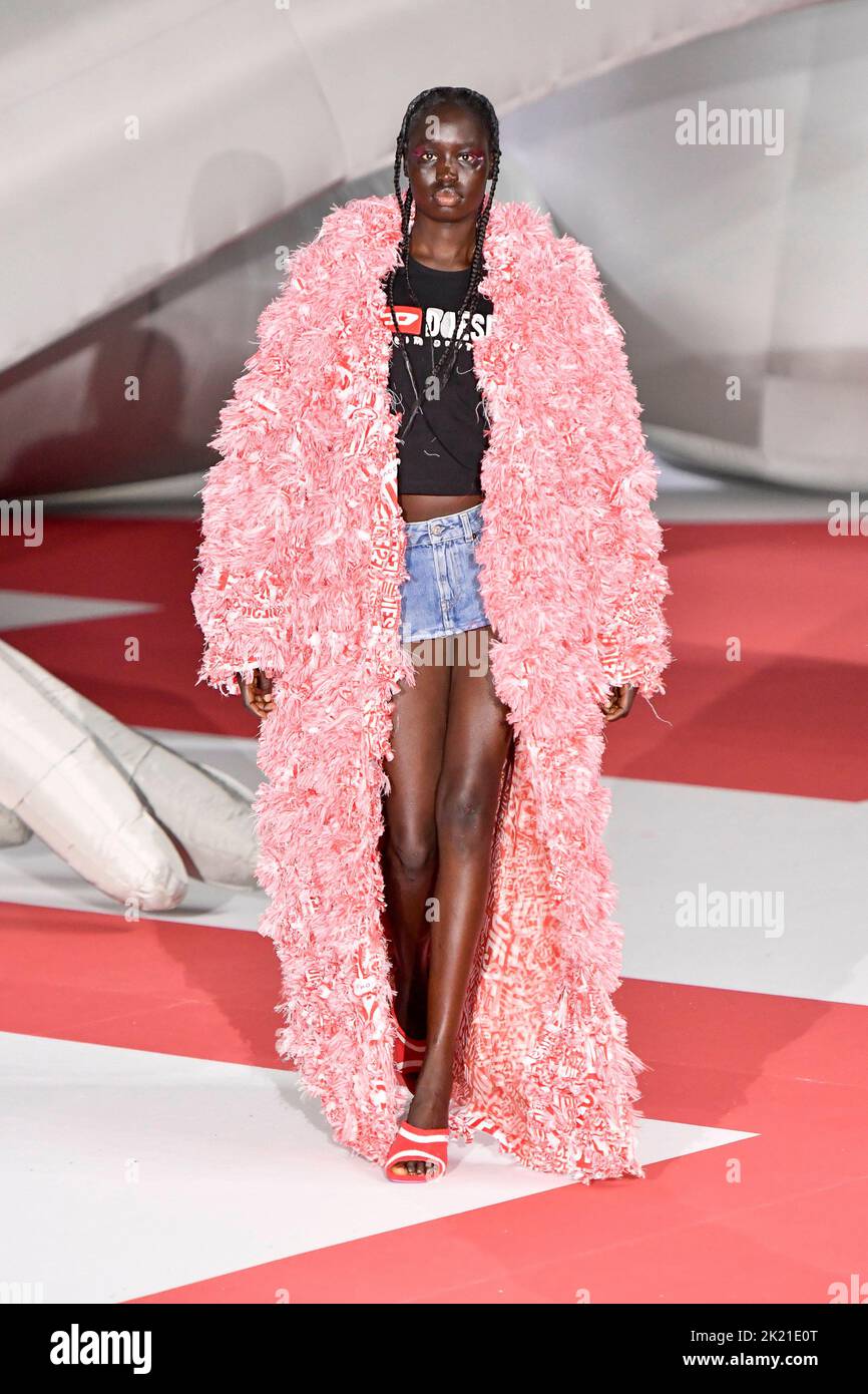 A model walks on the runway at the Diesel fashion show during the ...