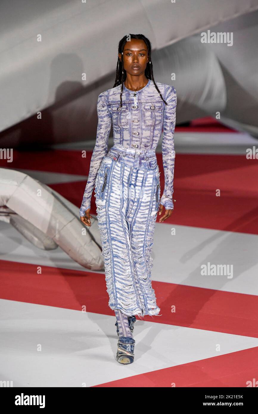 A model walks on the runway at the Diesel fashion show during the ...
