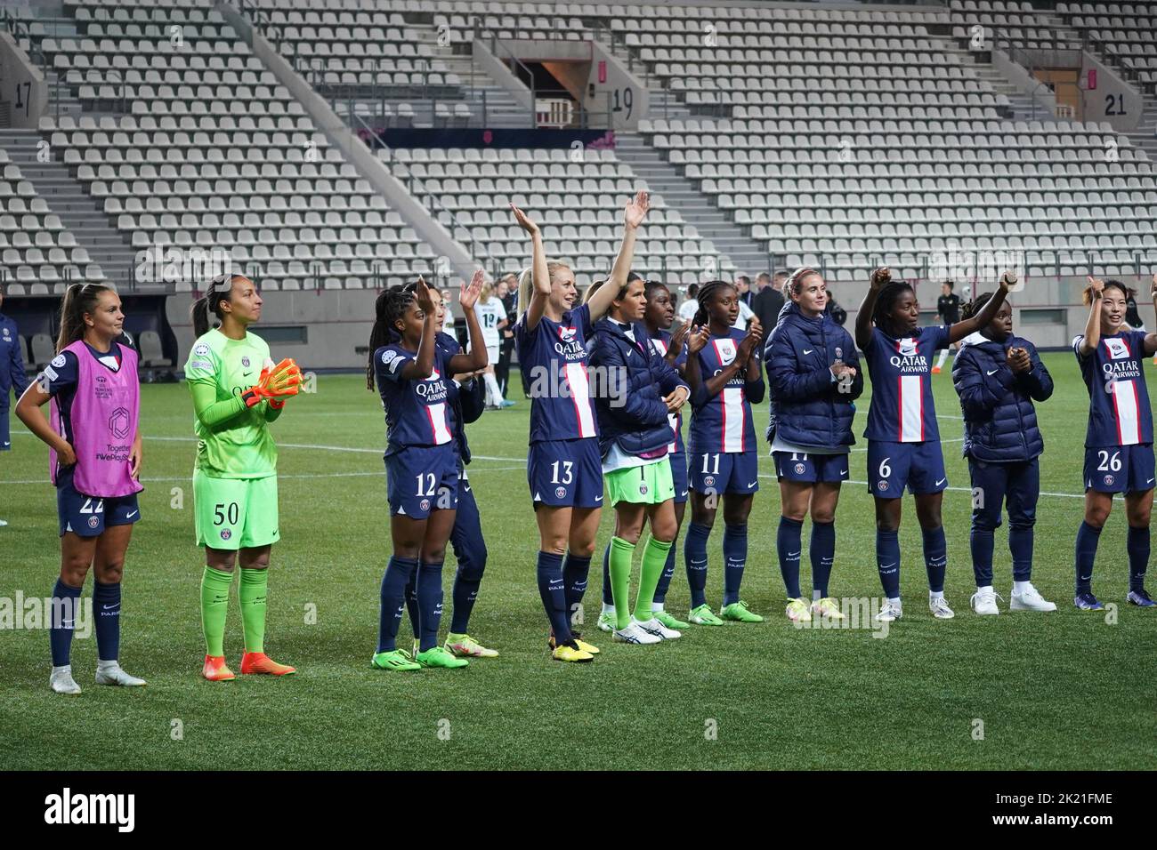 PSG player celebrate victory during the match between PSG vs BK Häcken ...