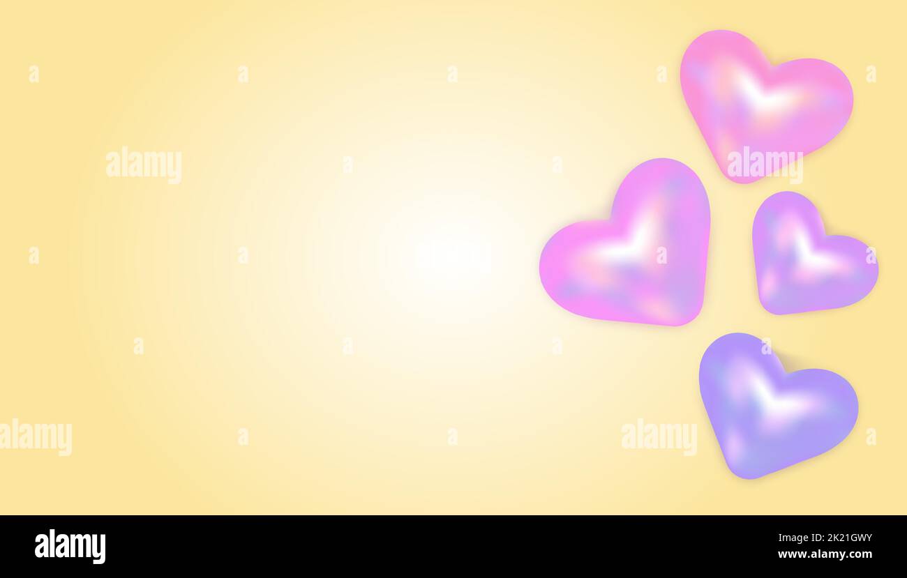 Pastel Pink Shiny Hearts on Light Yellow Background Illustration ...