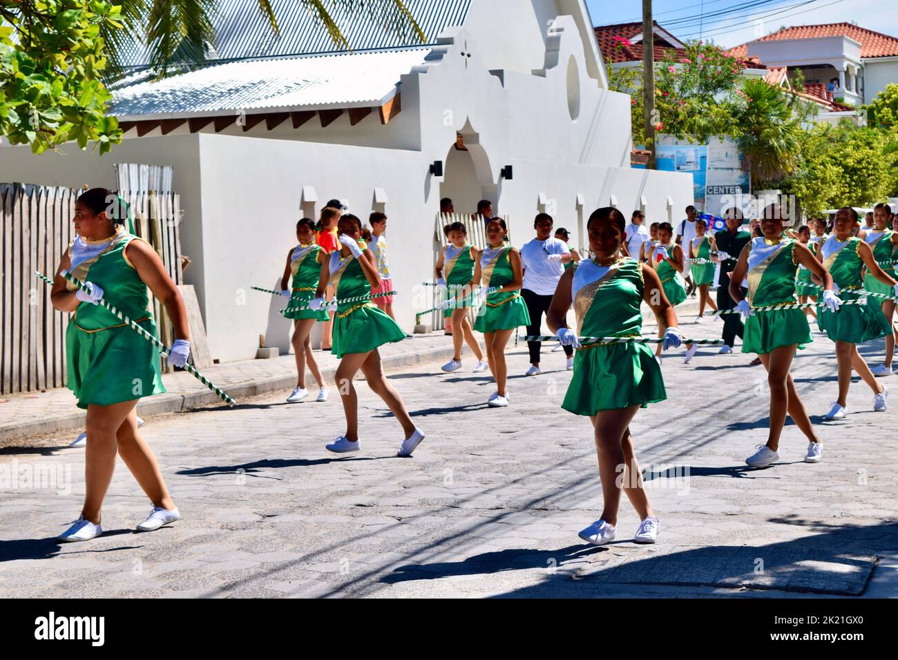 The majorettes of the San Pedro High School marching in the San Pedro ...