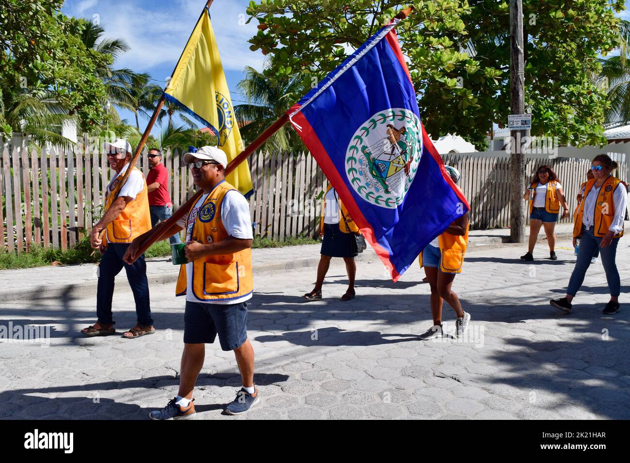 The San Pedro Lion's Club parading in the San Pedro, Belize, Carnival ...