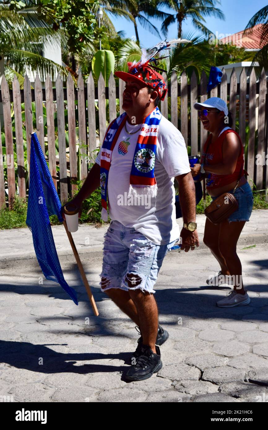 A Belizean man having fun in the San Pedro, Belize, Carnival 2022 ...