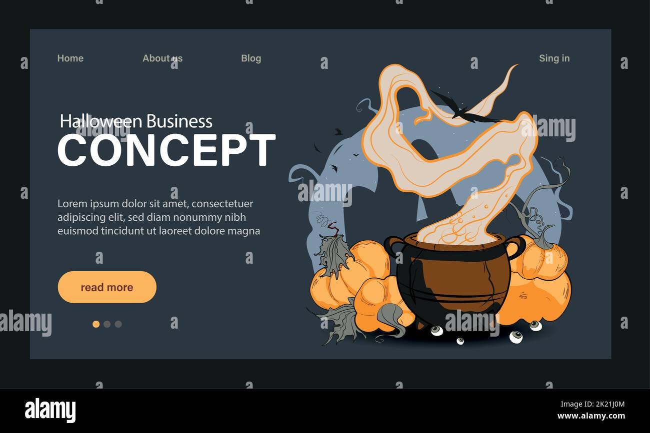 Happy Halloween Party Website Design. Landing Page Template with ...