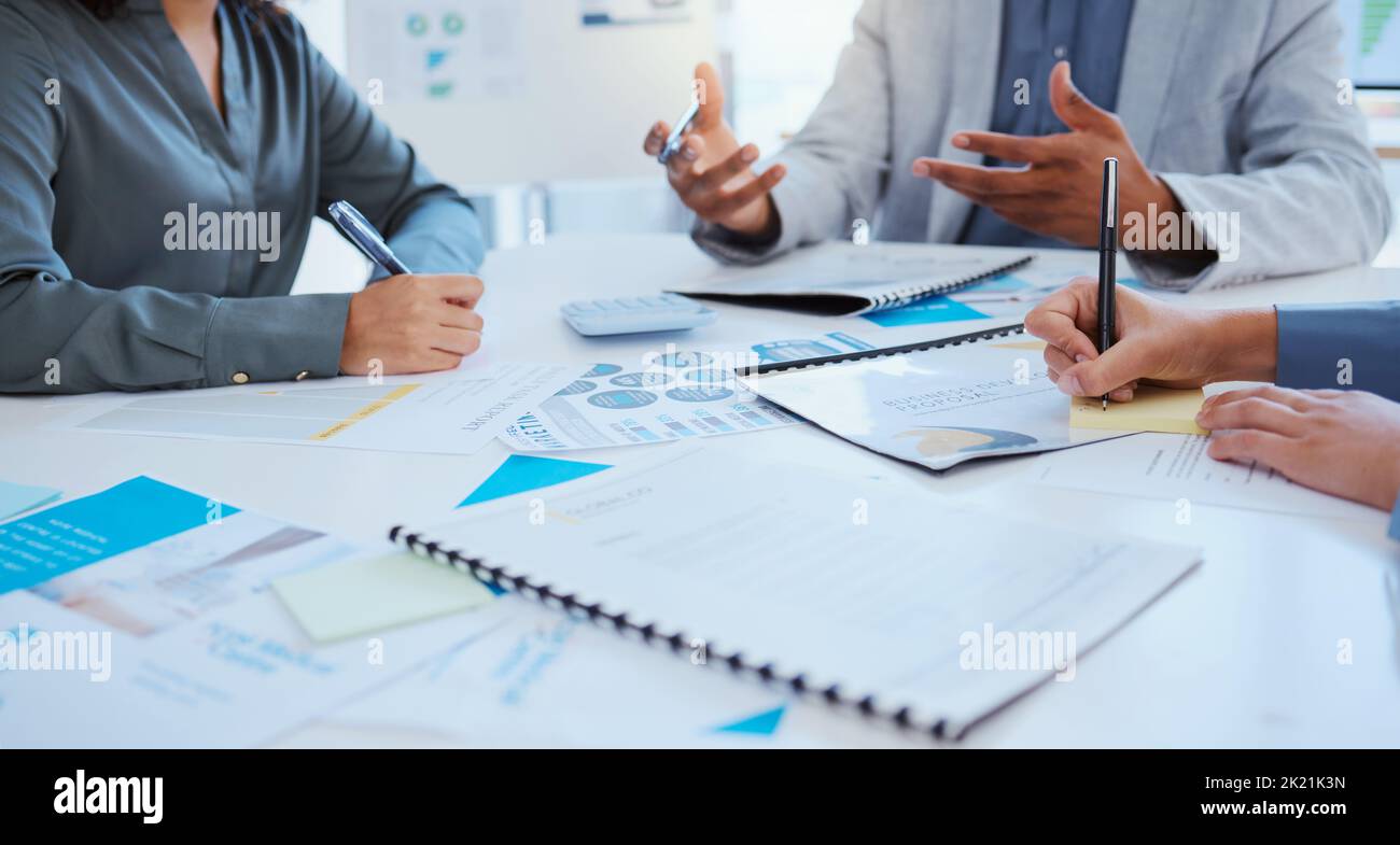 Team, collaboration and hands of business people planning a proposal ...