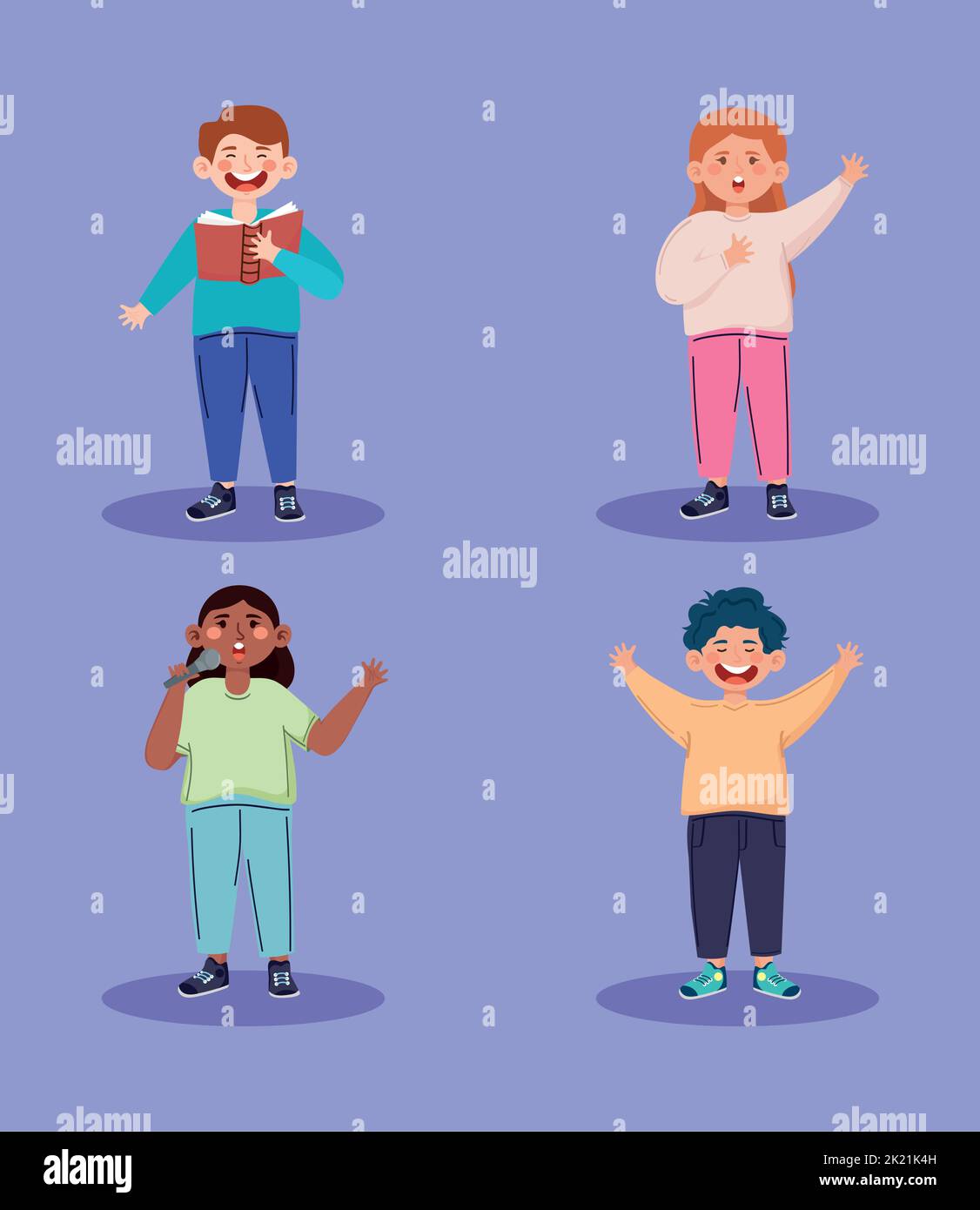 four kids singing Stock Vector Image & Art - Alamy