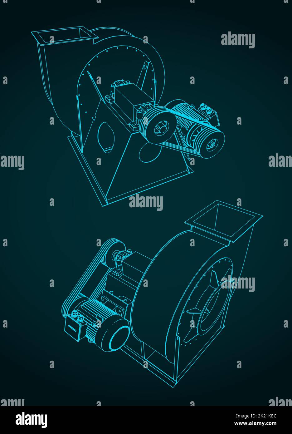 Stylized vector illustrations of blueprints of centrifuge air blower ...