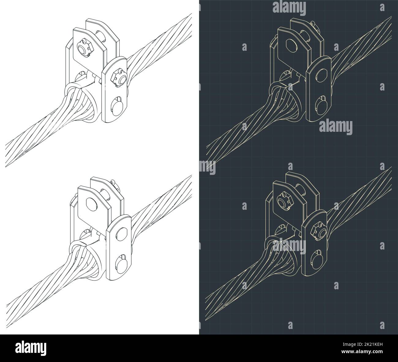 Stylized vector illustrations of isometric blueprints of OPGW ...