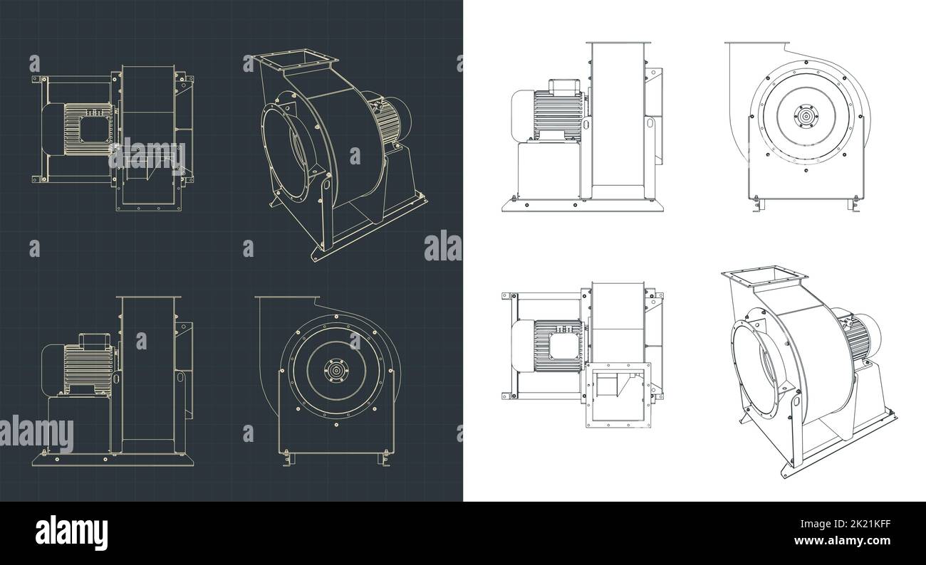 Stylized vector illustrations of blueprints of centrifuge air blower ...