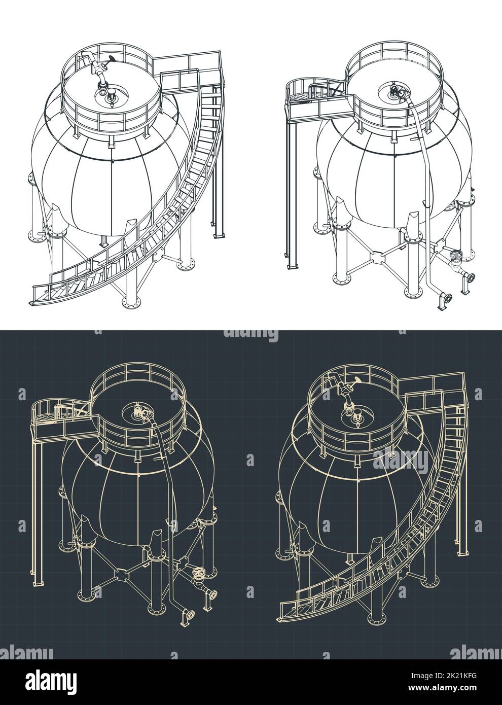 Stylized vector illustration of isometric blueprints of spherical ...