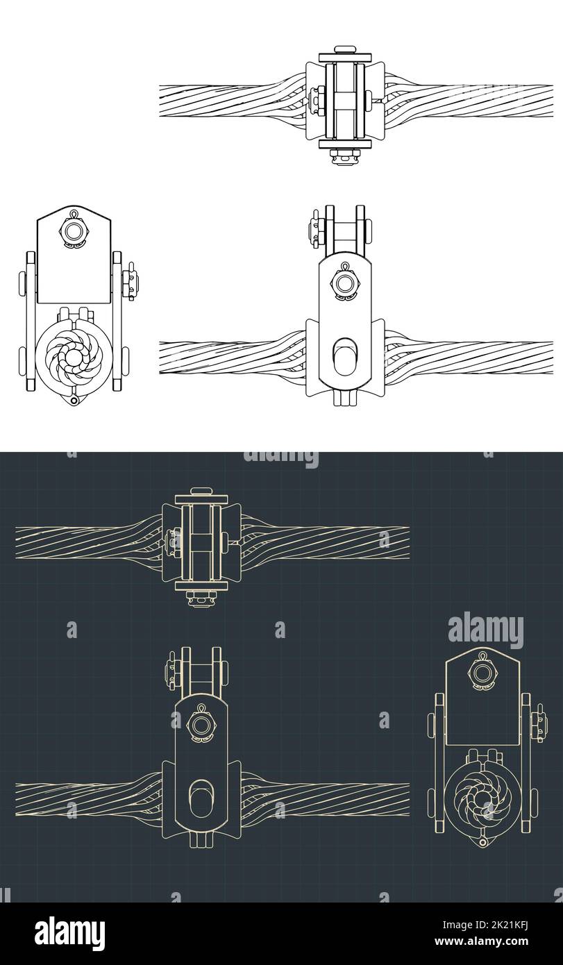Stylized vector illustrations of blueprints of OPGW Suspension clamp ...