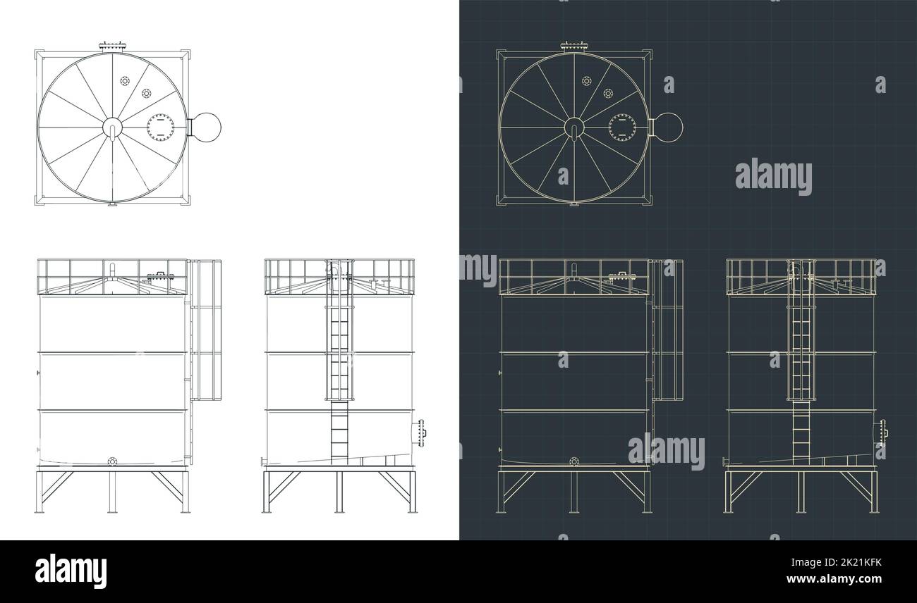 Stylized vector illustration of blueprints of storage tank Stock Vector ...