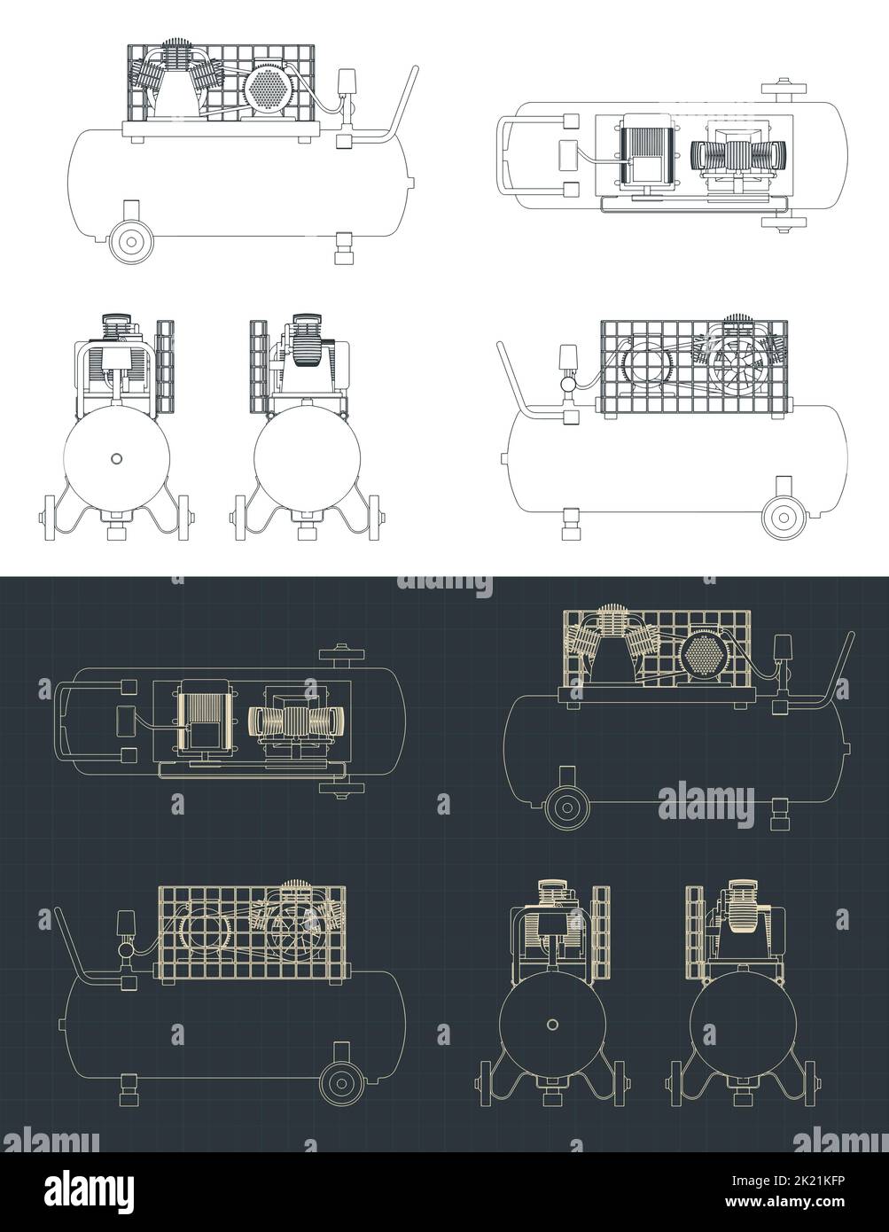 Stylized vector illustration of blueprints of air compressors Stock ...