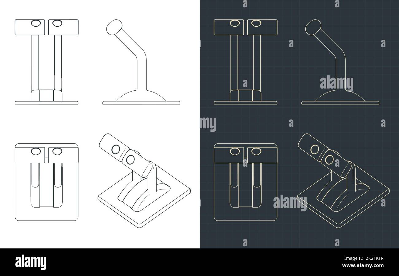 Stylized vector illustrations of blueprints of boat engine control ...