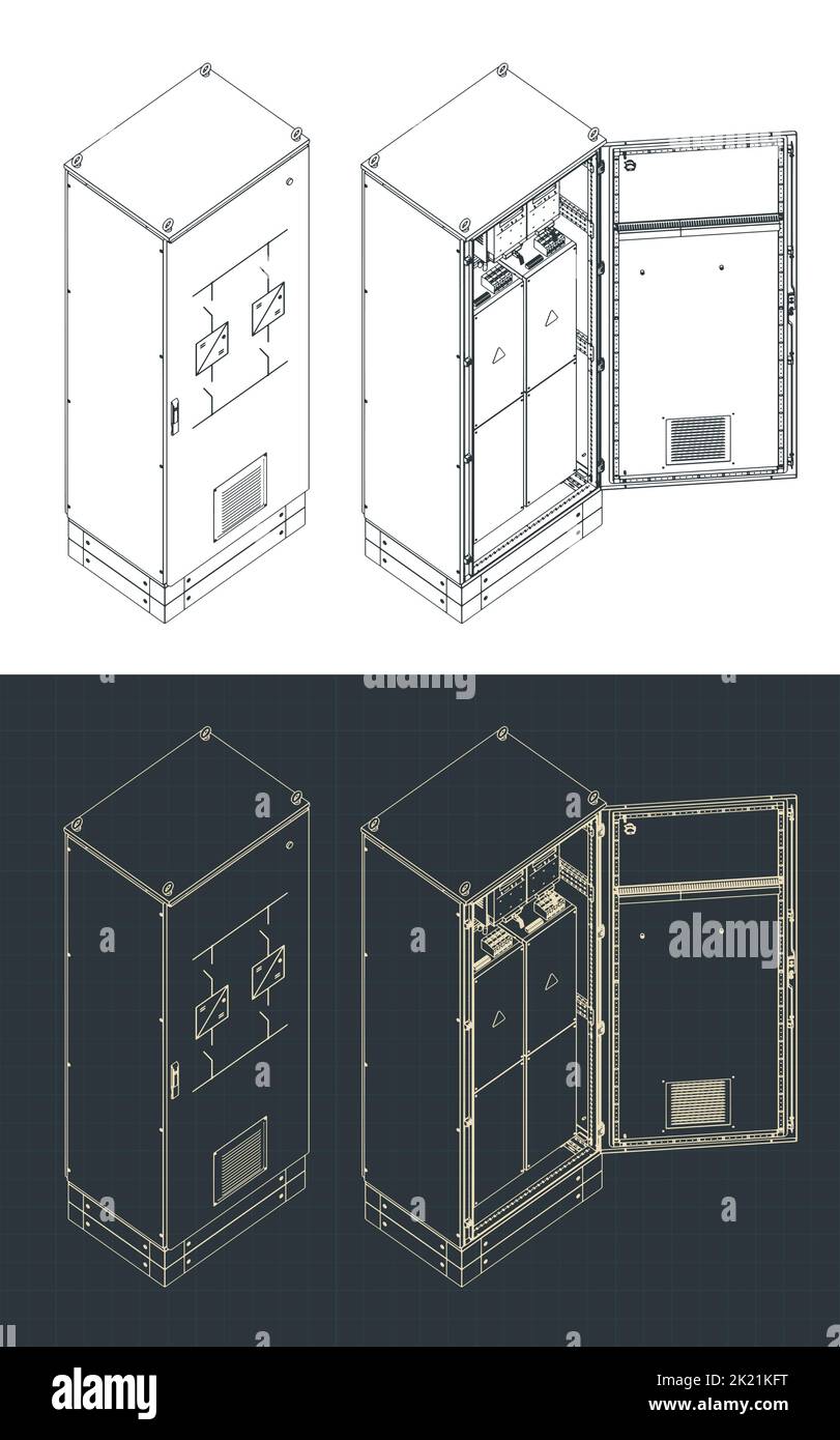 Stylized vector illustrations of blueprints of high voltage stabilizer ...