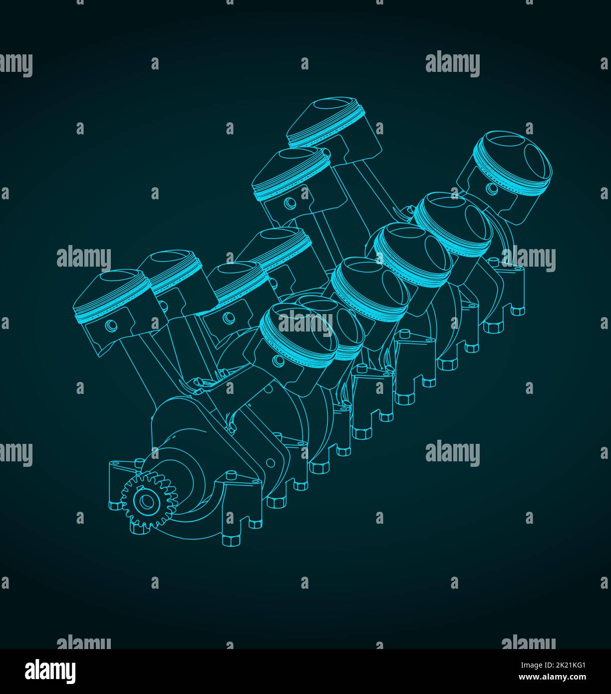 Stylized vector illustration of engine pistons on a crankshaft Stock ...
