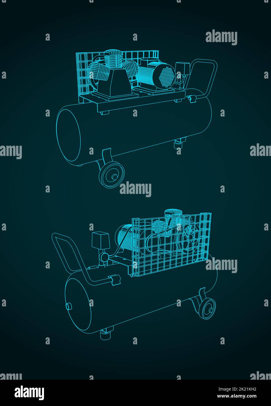 Stylized vector illustration of drawings of air compressors Stock ...