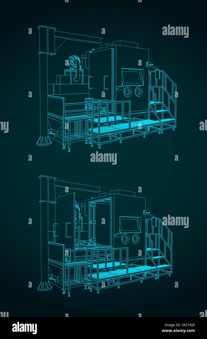 Stylized vector illustrations of auto rotary sand blasting machine ...