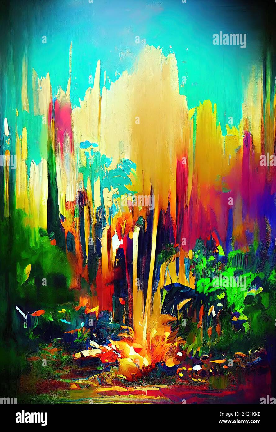 Abstract spotted painting landscape. Bright tropical landscape in the ...