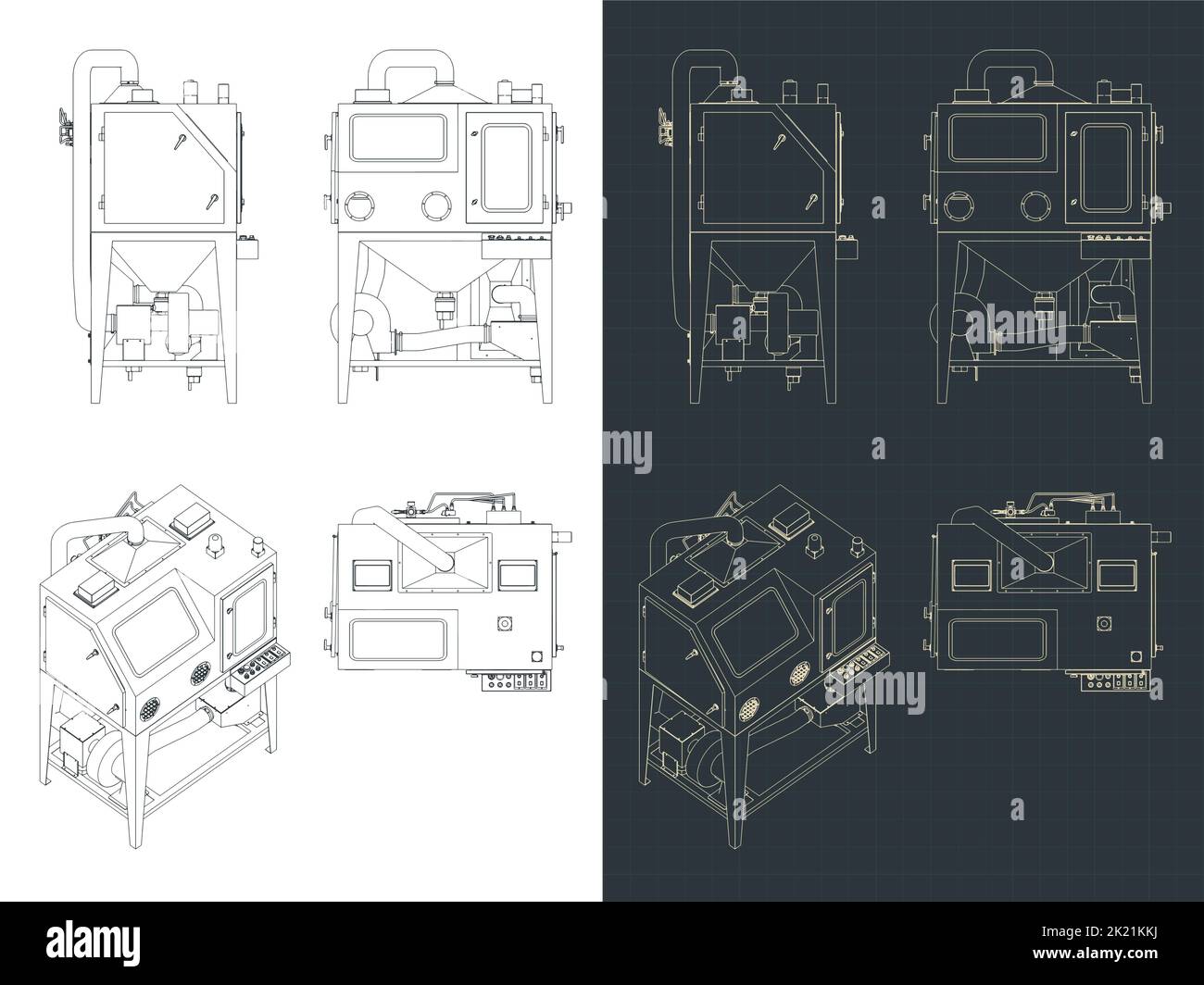 Stylized vector illustrations of blueprints of auto rotary sand ...
