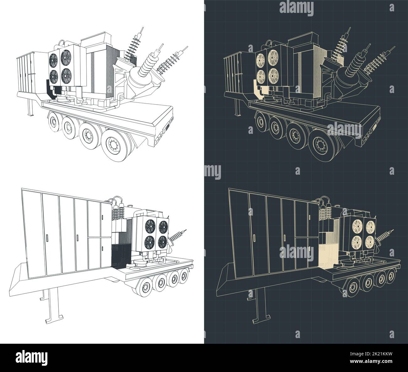 Stylized vector illustrations of isometric blueprints of high-voltage ...