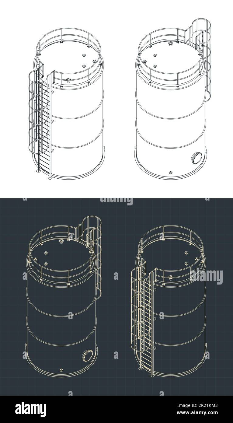 Stylized vector illustration of isometric drawings of storage tank ...