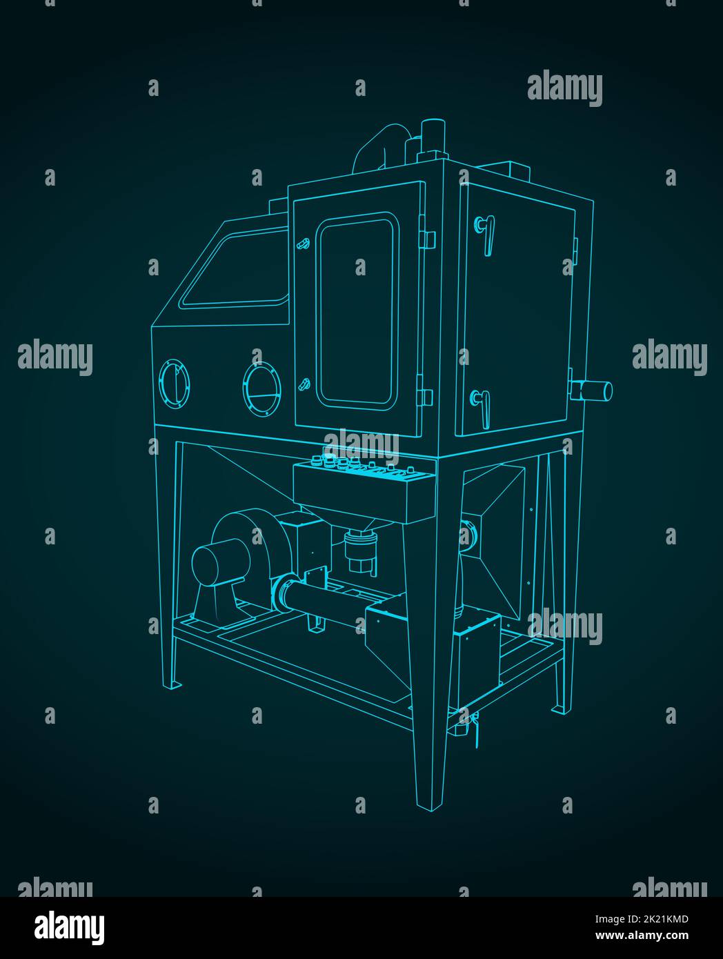 Stylized vector illustrations of auto rotary sand blasting machine ...