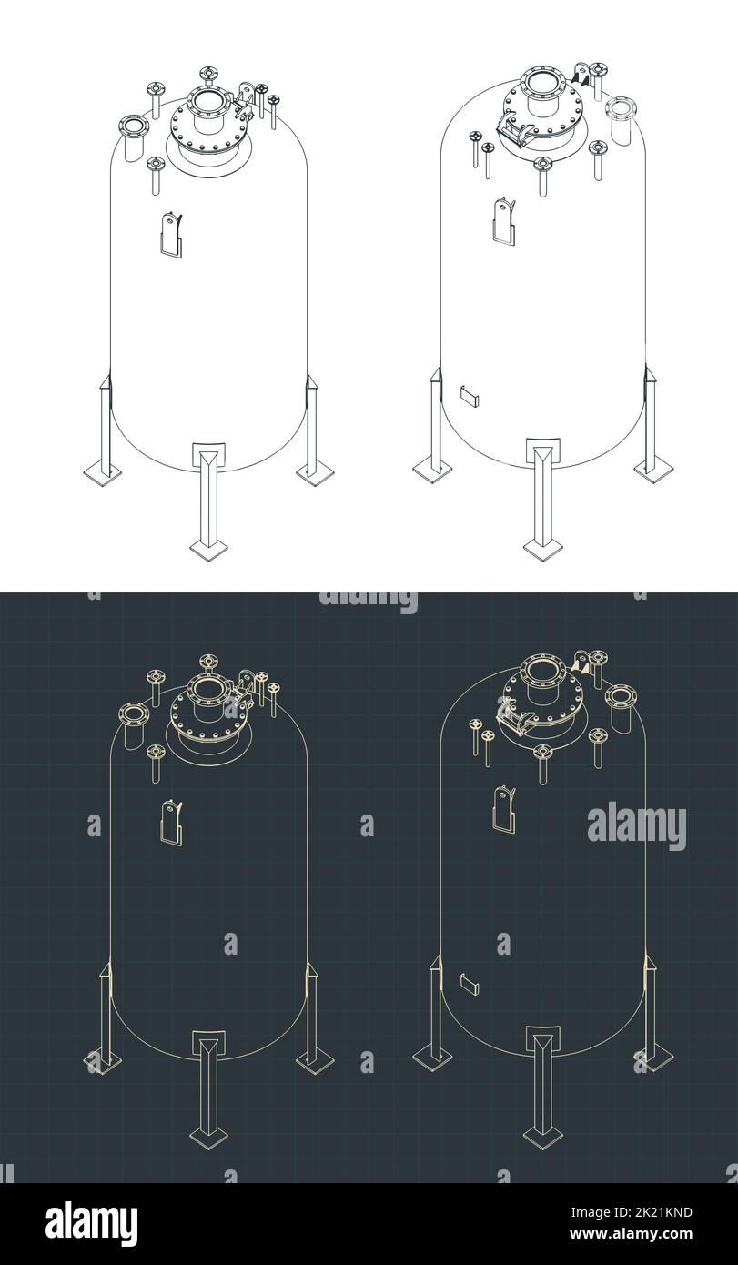 Stylized vector illustration of blueprints of high pressure tank Stock ...