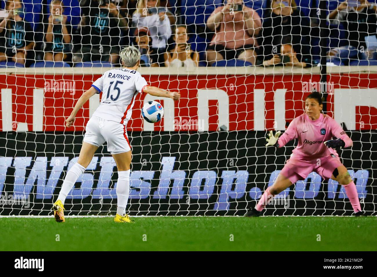 HARRISON, NJ - SEPTEMBER 21: OL Reign forward Megan Rapinoe (15) scores ...