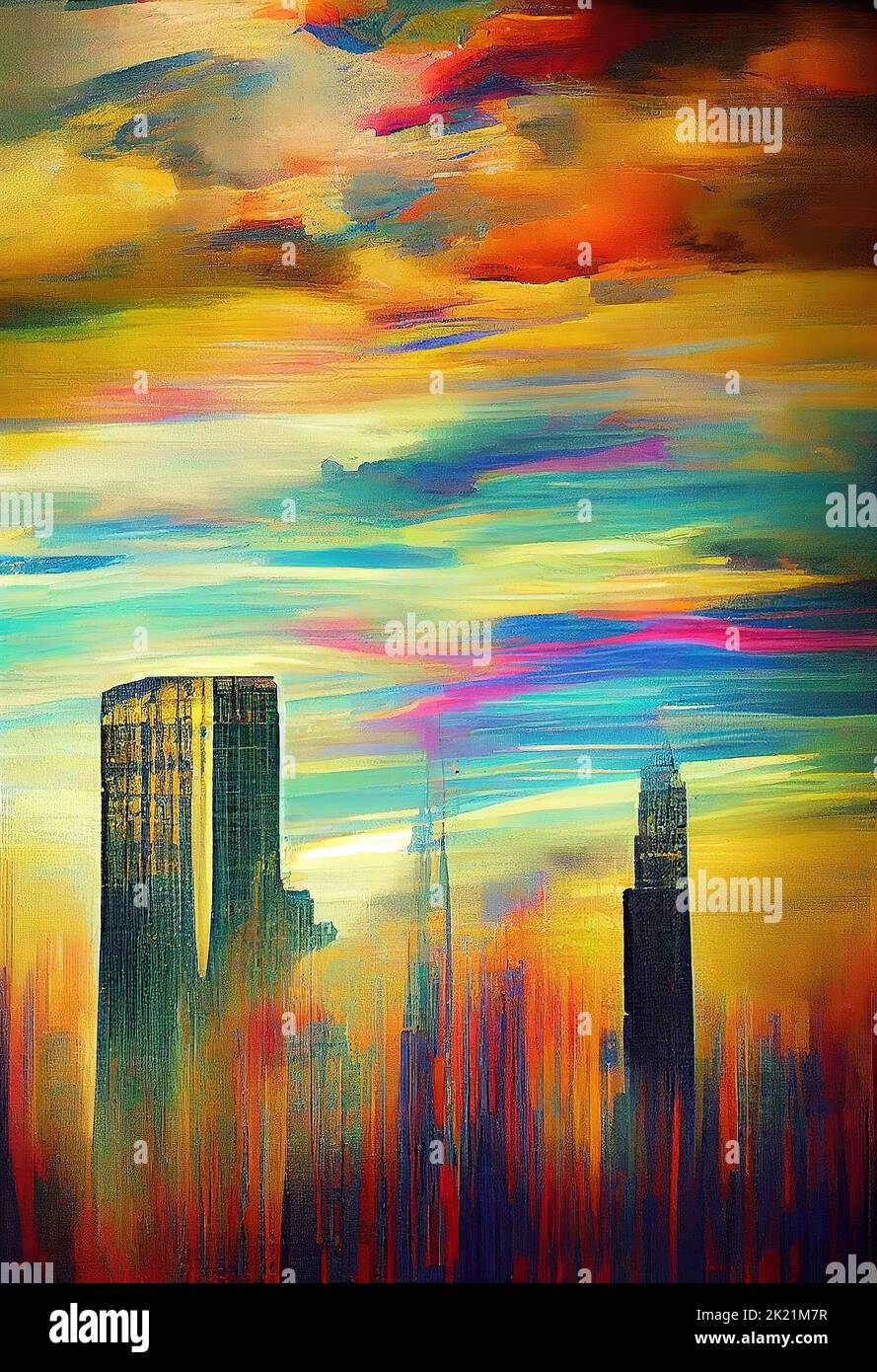 The abstract city is depicted in the picture. Digital illustration ...