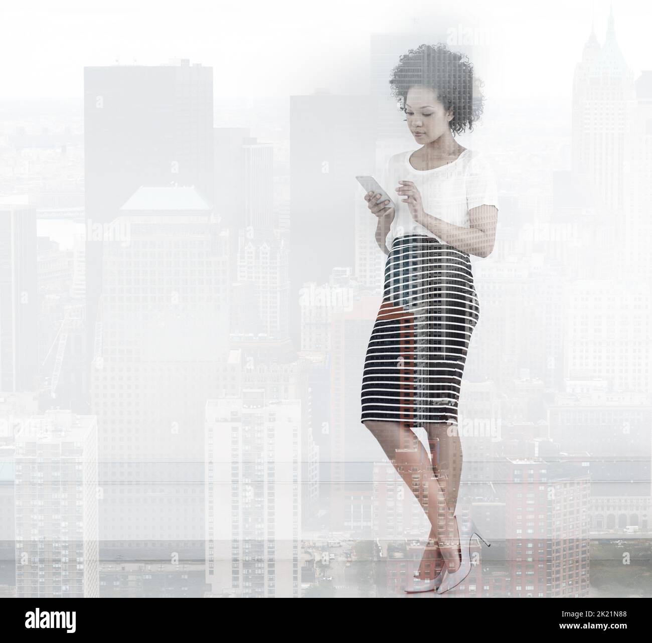 Getting her message across in a modern world. Multiple exposure shot of ...