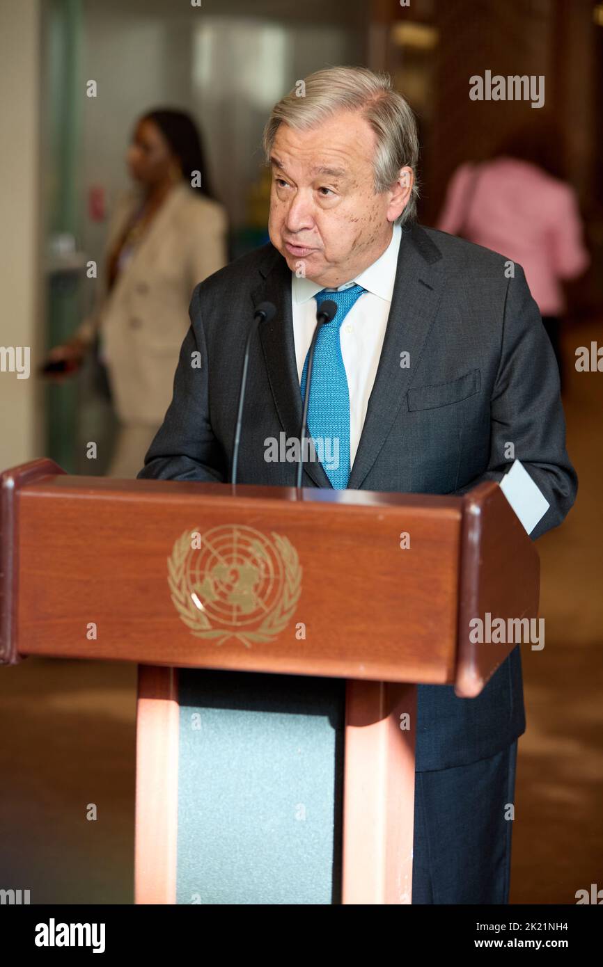 New York, NY, USA. 21st Sep, 2022. UN Secretary-General AntÃ³nio Guterres spoke to reporters ...
