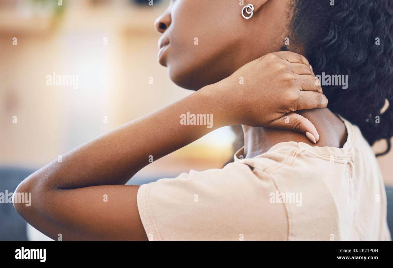 Black woman, hand and neck pain from stress, anxiety and burnout in ...