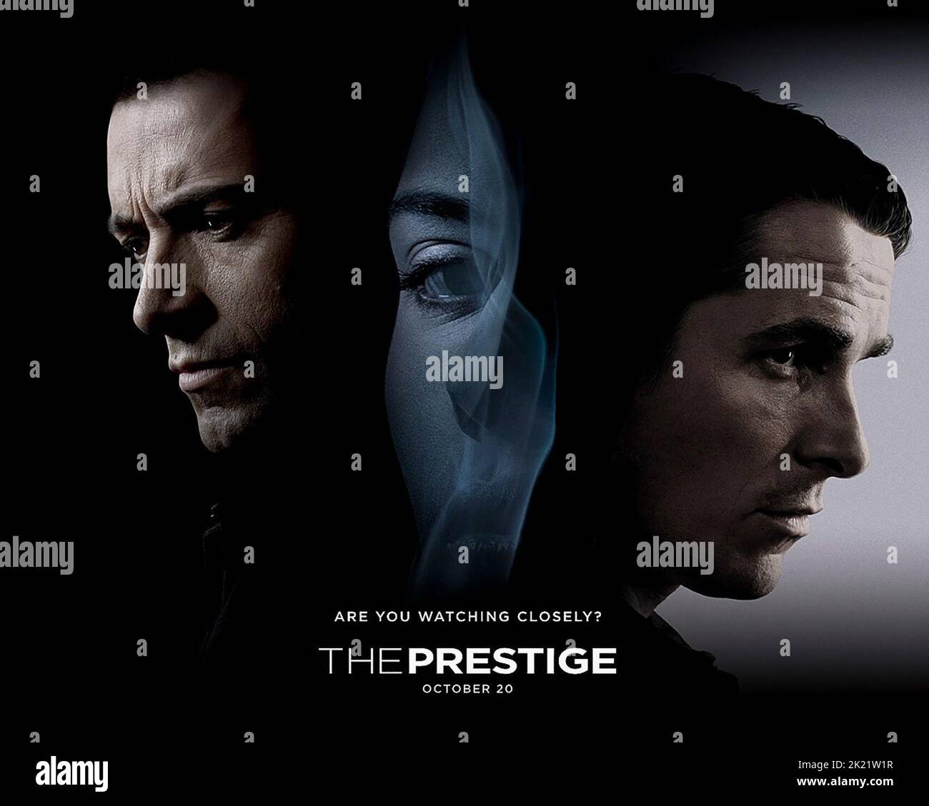 HUGH JACKMAN, SCARLETT JOHANSSON, CHRISTIAN BALE POSTER, THE PRESTIGE, 2006 Stock Photo - Alamy
