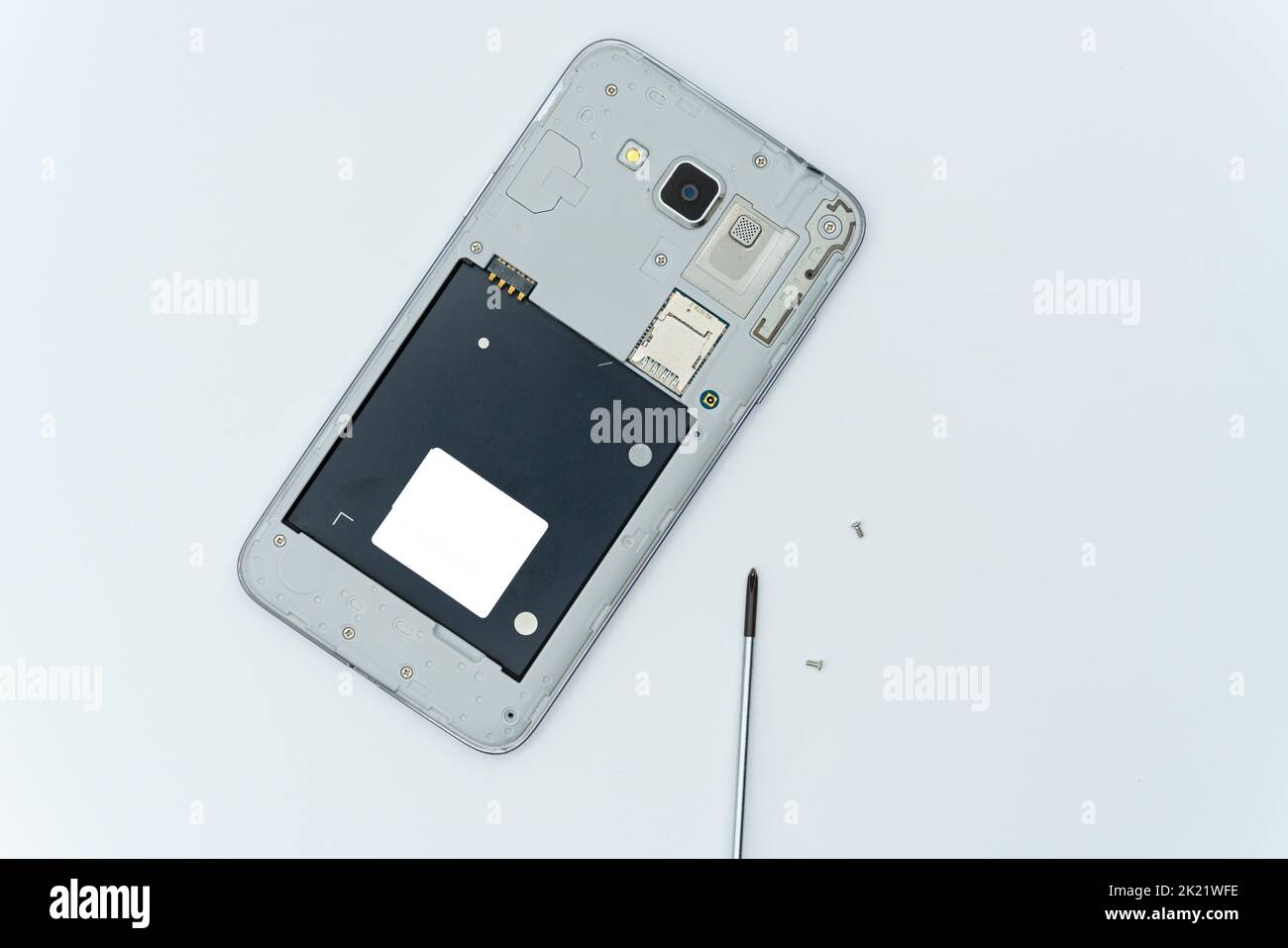 The situation of repairing a cell phone using a screwdriver tool Stock ...