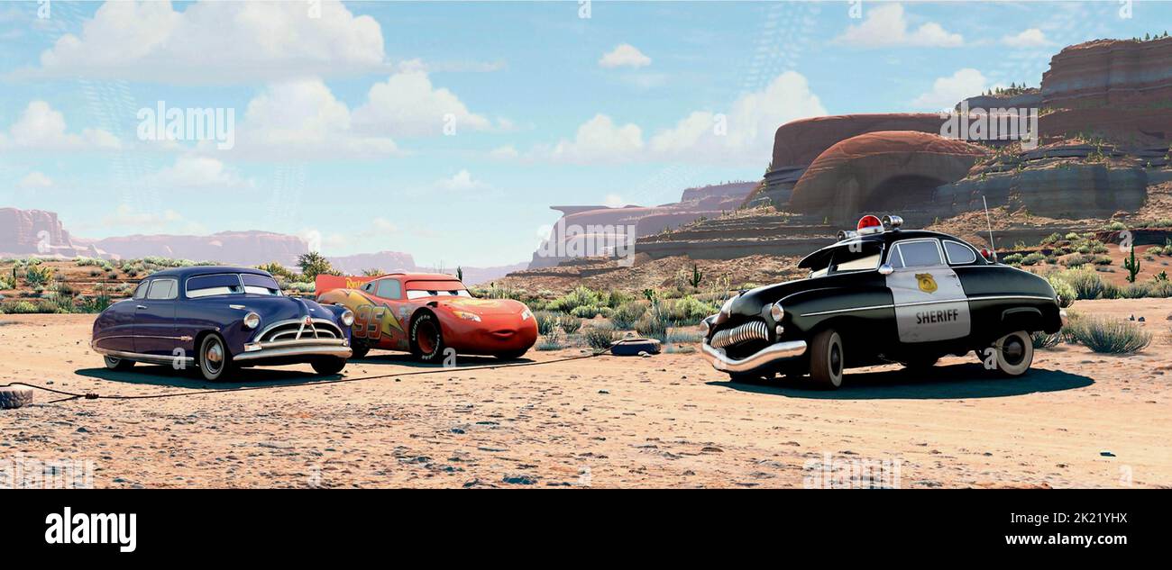 DOC HUDSON, LIGHTNING MCQUEEN, SHERRIF, CARS, 2006 Stock Photo - Alamy