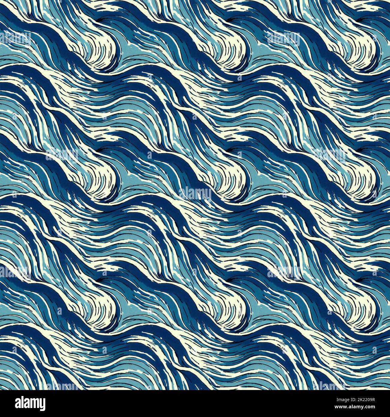 Painting of seamless pattern of ocean waves, background illustration ...