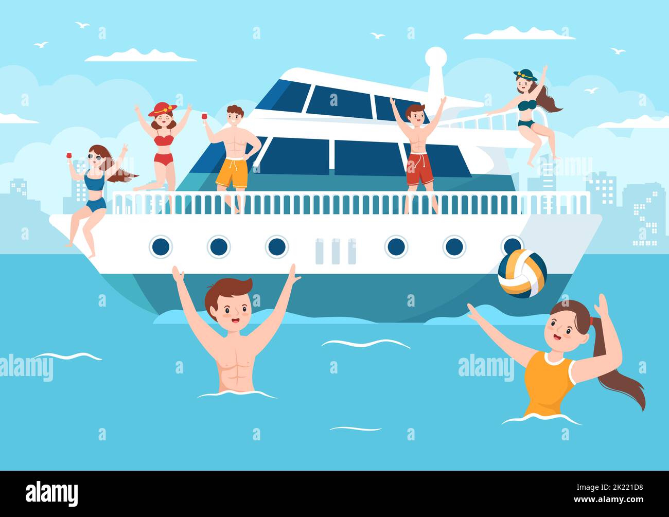 Yachts Template Hand Drawn Cartoon Flat Illustration with People ...