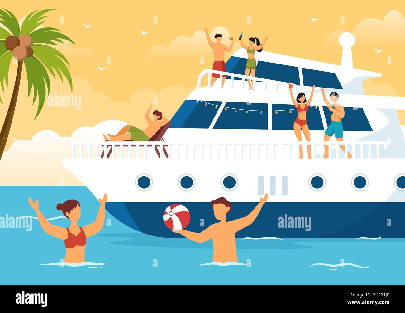 Yachts Template Hand Drawn Cartoon Flat Illustration with People ...