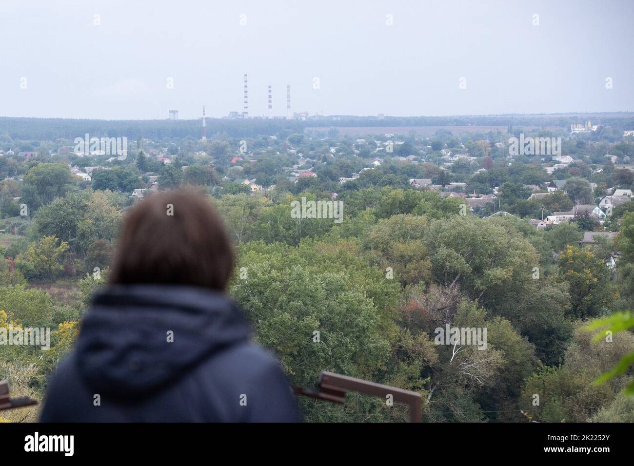 Balakliia, Ukraine. 20th Sep, 2022. A woman looks towards the front ...