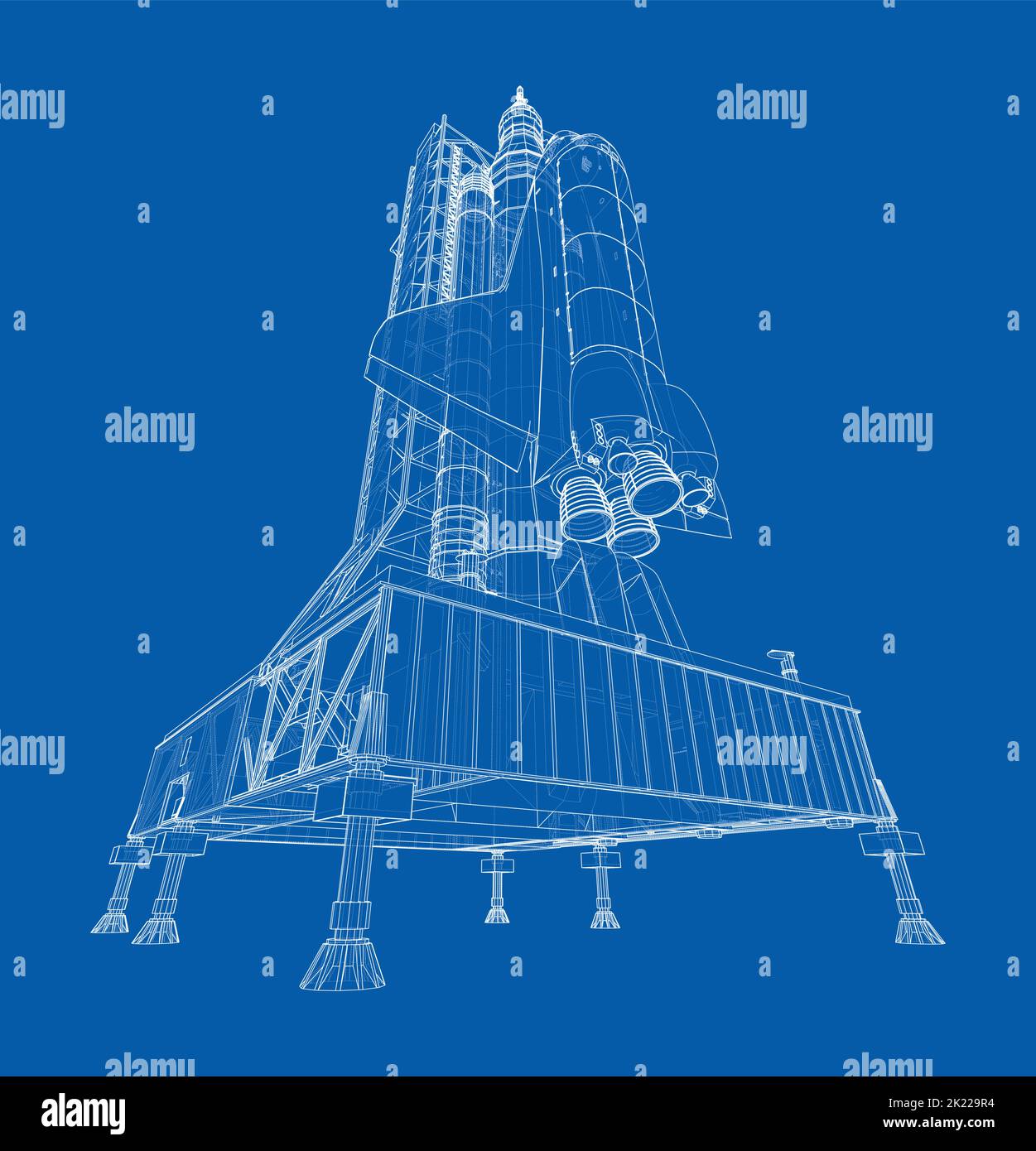 Space Rocket on launch pad. Vector rendering of 3d Stock Vector Image ...