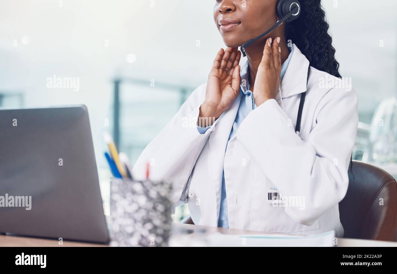 Telehealth, video call and thyroid doctor on virtual consultation ...