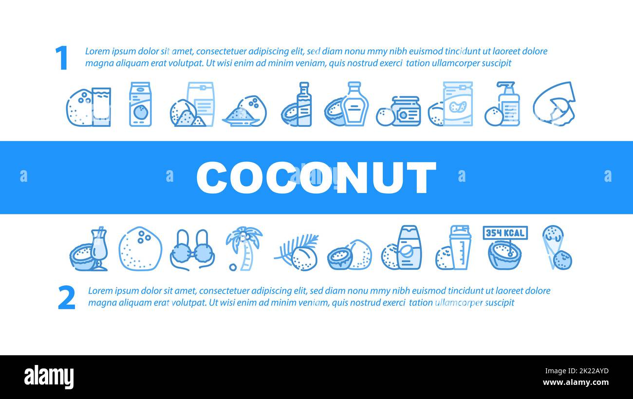 coconut coco fruit white tropical landing header vector Stock Vector ...