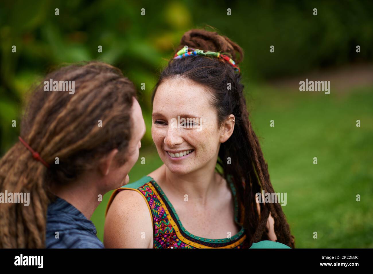 Their connection is undeniable. a young hippie couple outdoors Stock ...