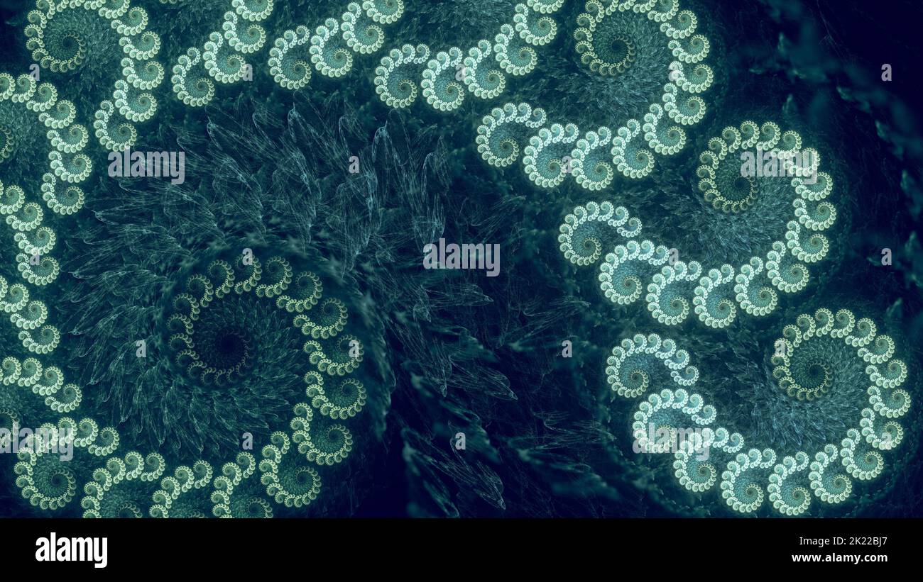 Dreamy Deep Sea Green Fractal Nautilus Spirals Background. Whimsical ...