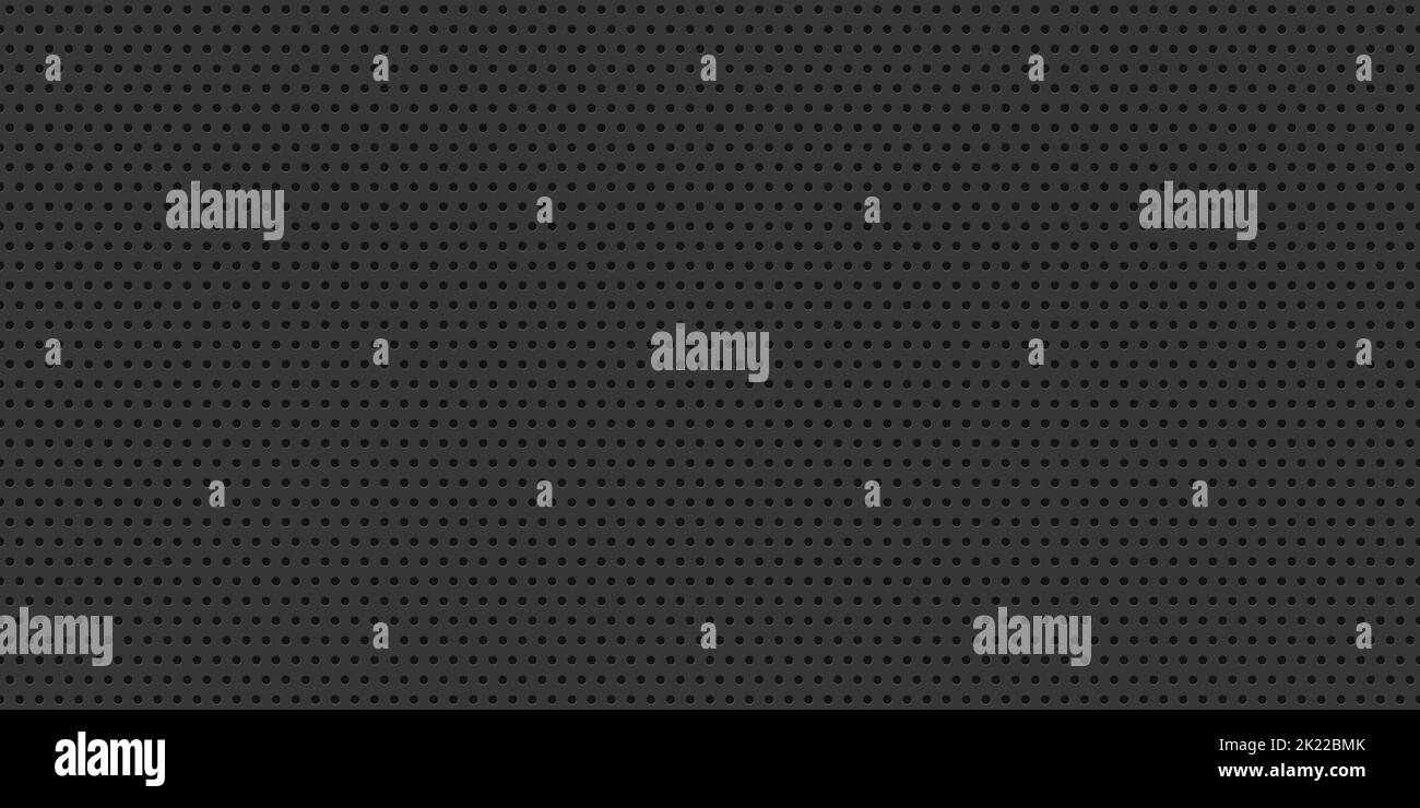 Seamless black perforated steel grid 3D rendering pattern. A tileable ...